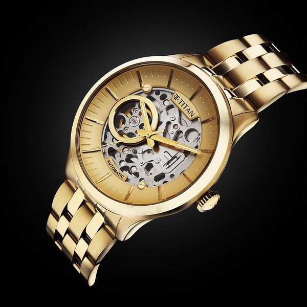 Buy Online Titan Metal Mechanicals Golden Dial Golden Stainless Steel ...