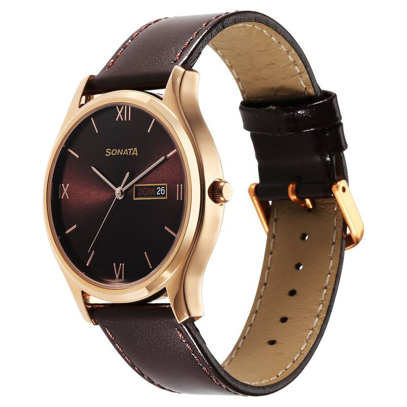 Buy Online Sonata Quartz Analog with Day and Date Brown Dial Watch for ...