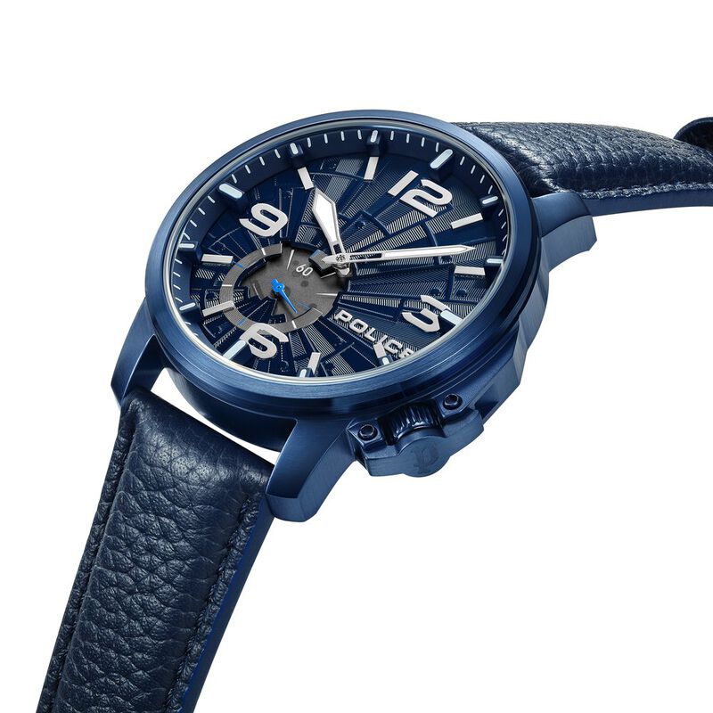 Buy Online Police Quartz Analog Blue Dial Blue Leather Strap Watch For ...