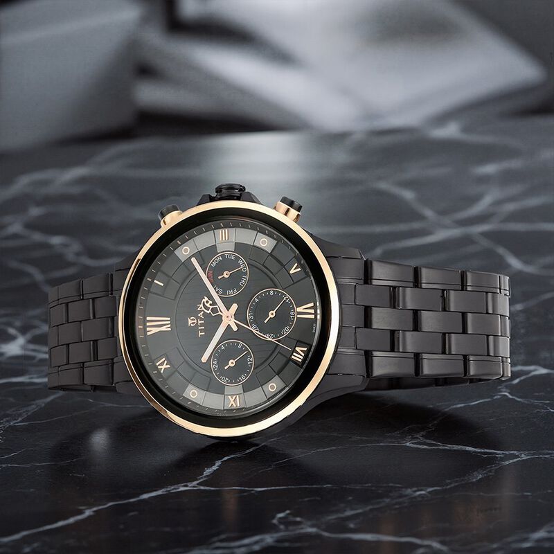 Buy Online Titan Grandmaster Black Dial Quartz Multifunction Metal ...