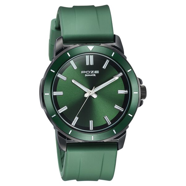 Buy Online Sonata Poze Quartz Analog Green Dial Green Silicone Strap ...