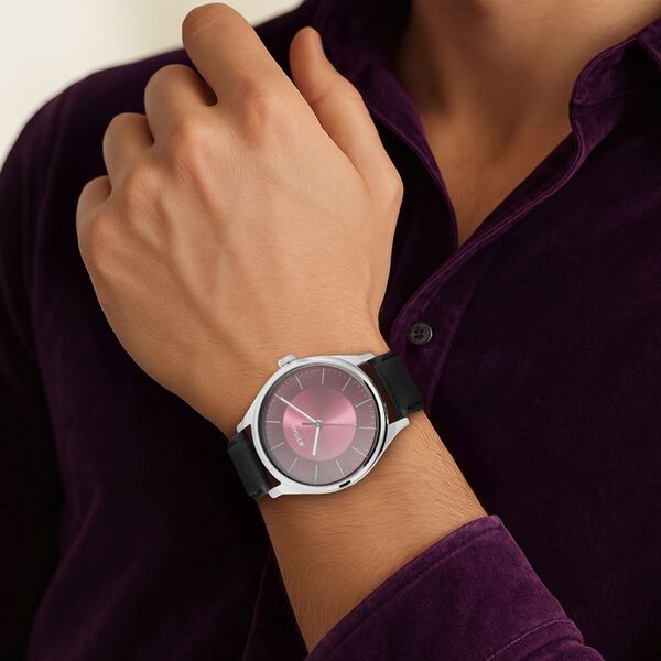 Buy Online Titan Men's Urban Edge Lustrous Maroon Dial Leather Watch ...