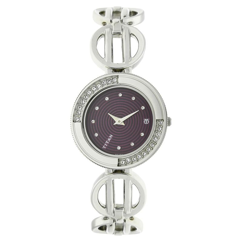 Buy Online Titan Quartz Analog Purple Dial Stainless Steel Strap Watch ...