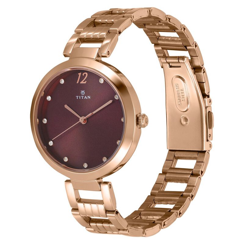 Buy Online Titan Sparkle Purple Dial Analog Stainless Steel Strap Watch ...