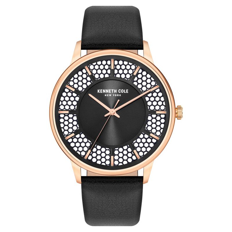 Buy Online Kenneth Cole Quartz Analog Black Dial Leather Strap Watch