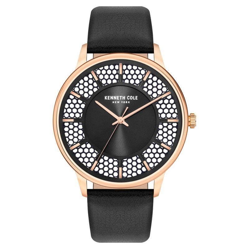 Buy Online Kenneth Cole Quartz Analog Black Dial Leather Strap Watch