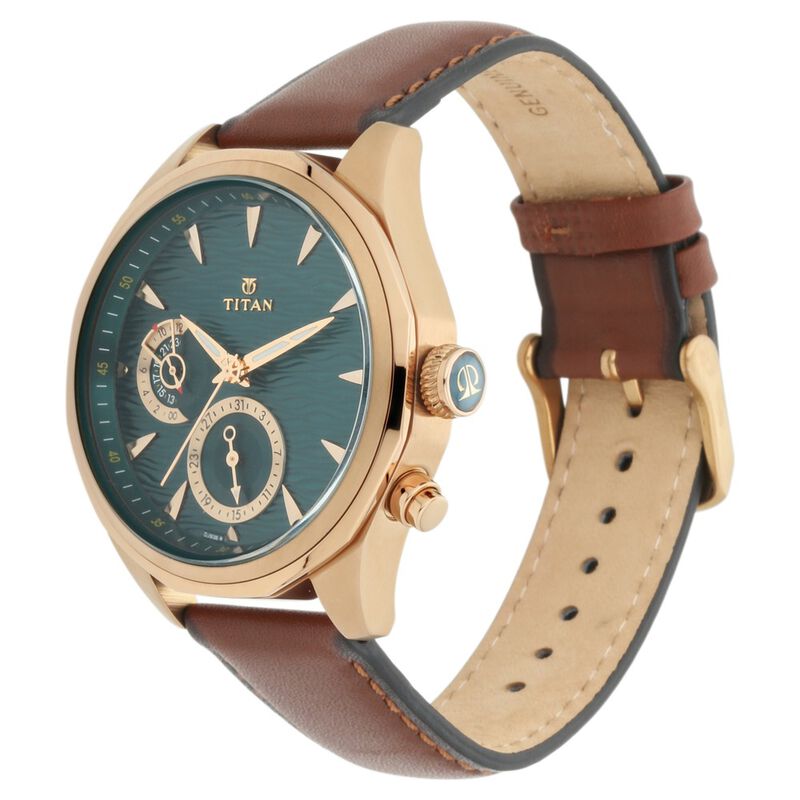 Buy Online Titan Maritime Green Dial Quartz Multifunction Leather Strap ...