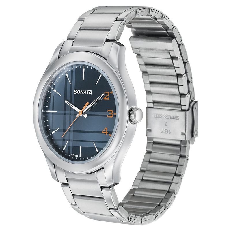 Buy Online Sonata Quartz Analog Blue Dial Stainless Steel Strap Watch ...