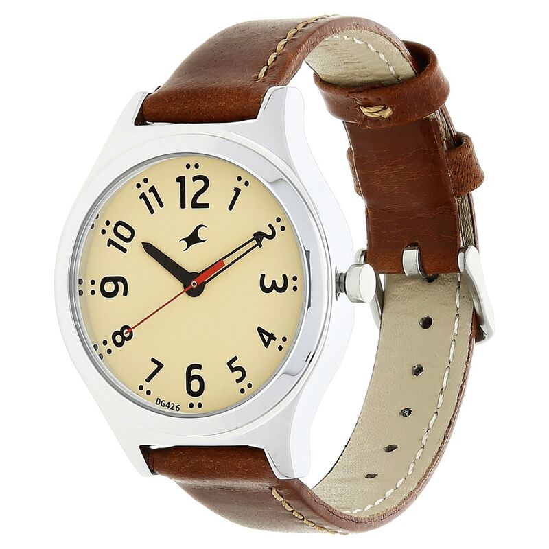 Buy Online Fastrack Bare Basics Quartz Analog Beige Dial Leather Strap ...