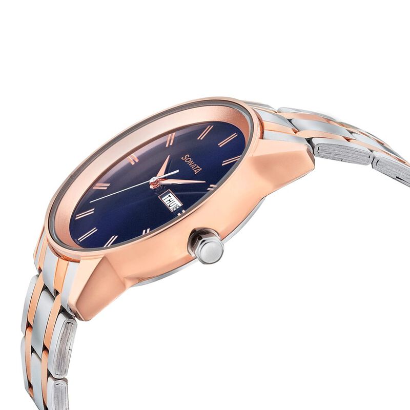 Buy Online Sonata Quartz Analog with Day and Date Blue Dial Bimetal ...
