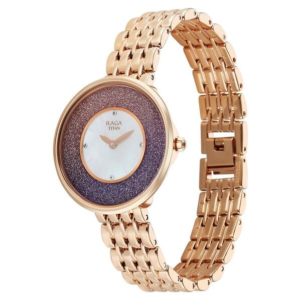 Buy Online Titan Raga Glimmers Quartz Analog Mother of Pearl Dial Rose Gold Metal Strap Watch ...