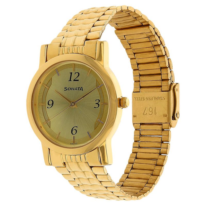 Buy Online Sonata Quartz Analog Champagne Dial Stainless Steel Strap ...