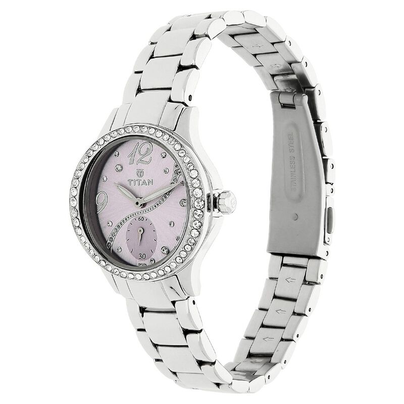 Buy Online Titan Quartz Analog Purple Dial Stainless Steel Strap Watch ...
