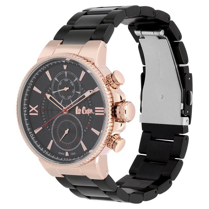 Buy Online Lee Cooper Quartz Multifunction Black Dial Metal Strap Watch ...