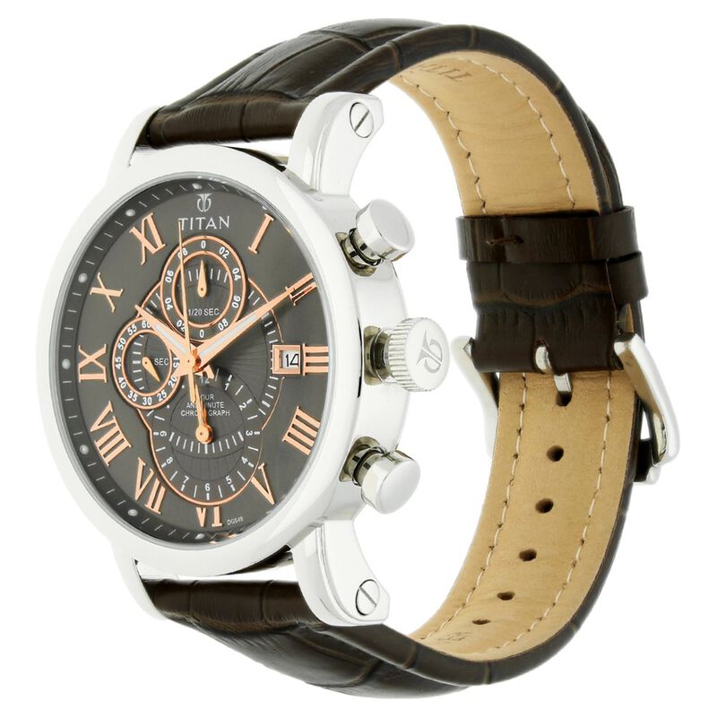 Buy Online Titan Classic Grey Dial Chronograph Leather Strap watch for ...