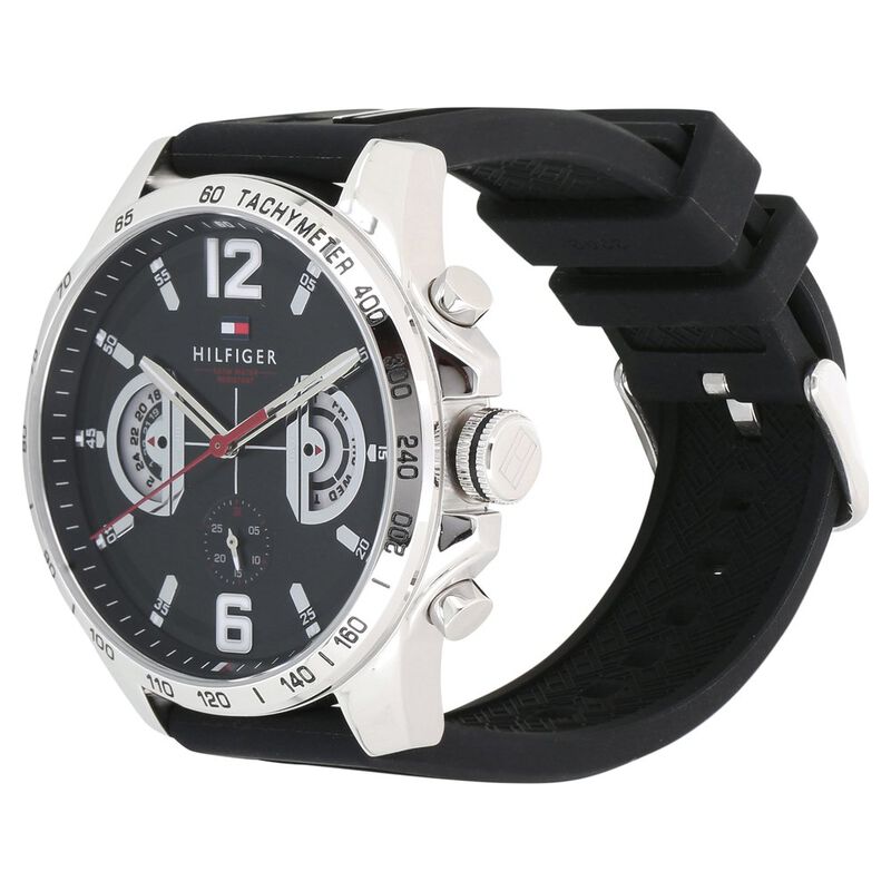Buy Online Tommy Hilfiger Quartz Multifunction Black Dial Silicone ...