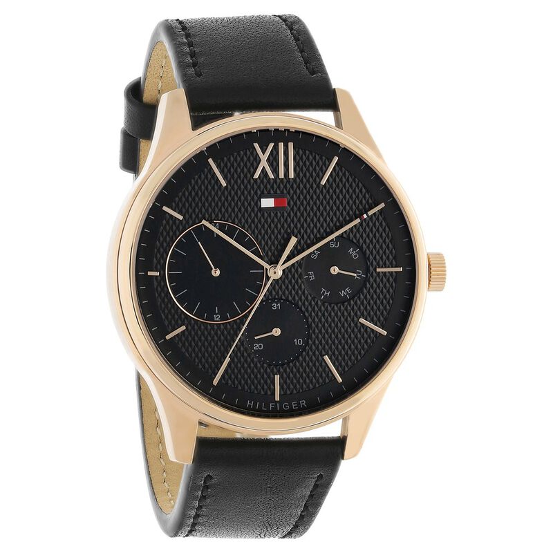 Buy Online Tommy Hilfiger Quartz Multifunction Black Dial Leather Strap ...