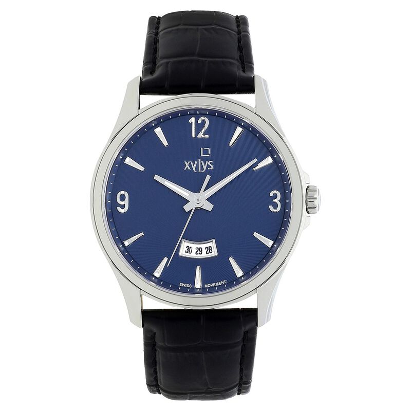 Buy Online Xylys Swiss Analog with Date Black Leather Strap and Blue ...