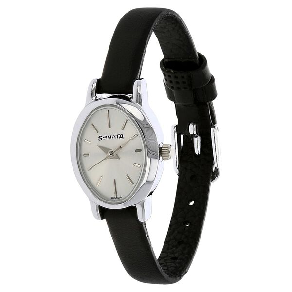 Buy Online Sonata Quartz Analog Silver Dial Leather Strap Watch for ...