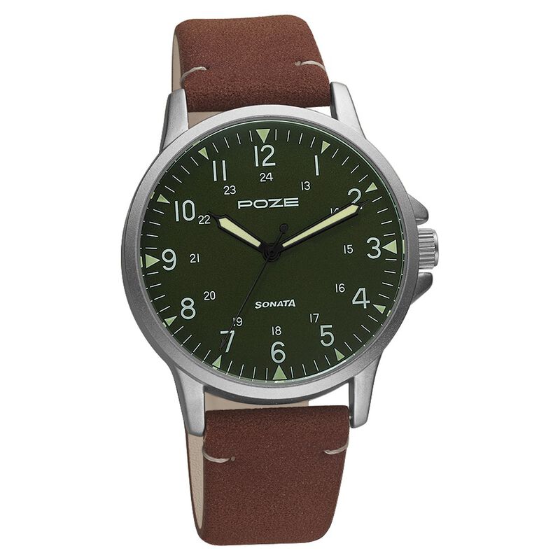 Buy Online Poze by Sonata Quartz Analog Green Dial PU Leather Strap ...