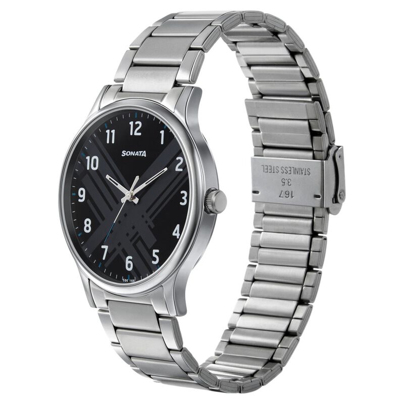 Buy Online Sonata Smart Plaid Quartz Analog Black Dial Stainless Steel ...