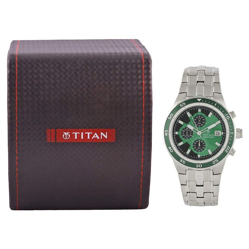 Buy Online Titan Chronograph Green Dial Stainless Steel Strap watch for ...