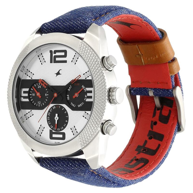 Buy Online Fastrack Denim Quartz Multifunction White Dial Denim Strap ...
