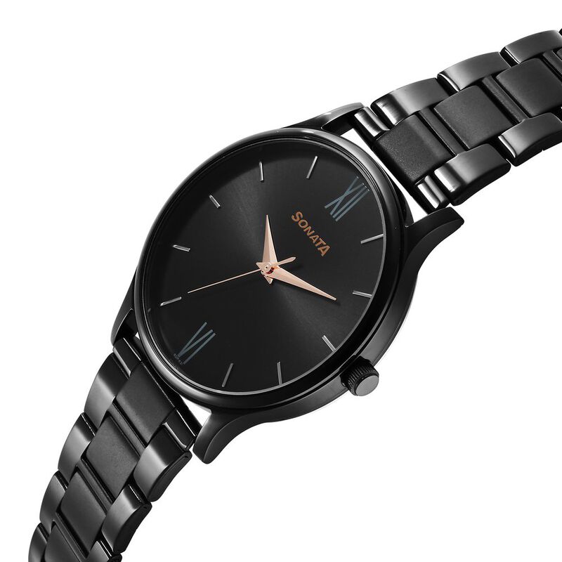 Buy Online Sonata Aspire Quartz Analog Black Dial Stainless Steel Strap ...