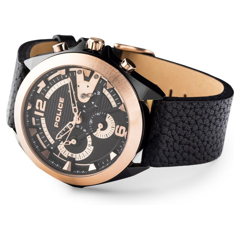 Buy Online Police Quartz Multifunction Black Dial Leather Strap Watch ...