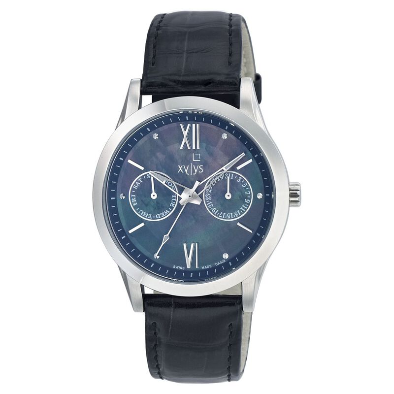 Buy Online Xylys Swiss Analog with Day and Date Black Leather Strap and ...
