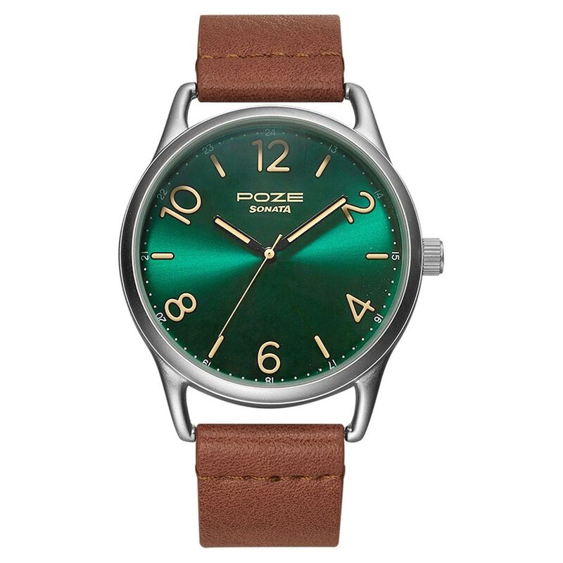 Buy Online Poze by Sonata Quartz Analog Green Dial PU Leather Strap ...