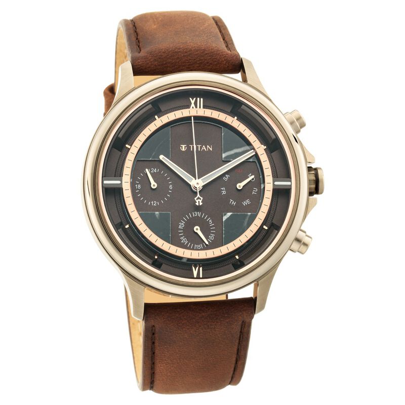 Buy Online Titan Grandmaster Brown Dial Quartz Multifunction Leather ...