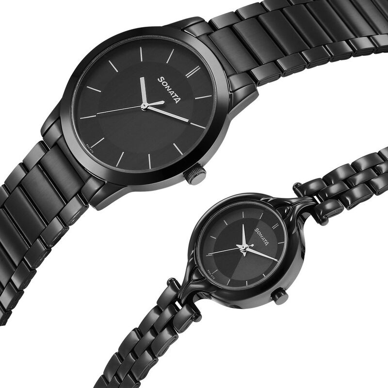 Buy Online Sonata Quartz Analog Black Dial Stainless Steel Strap Watch ...