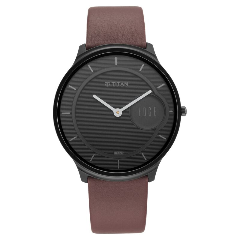 Buy Online Titan Edge Baseline Black Dial Analog Leather Strap watch ...