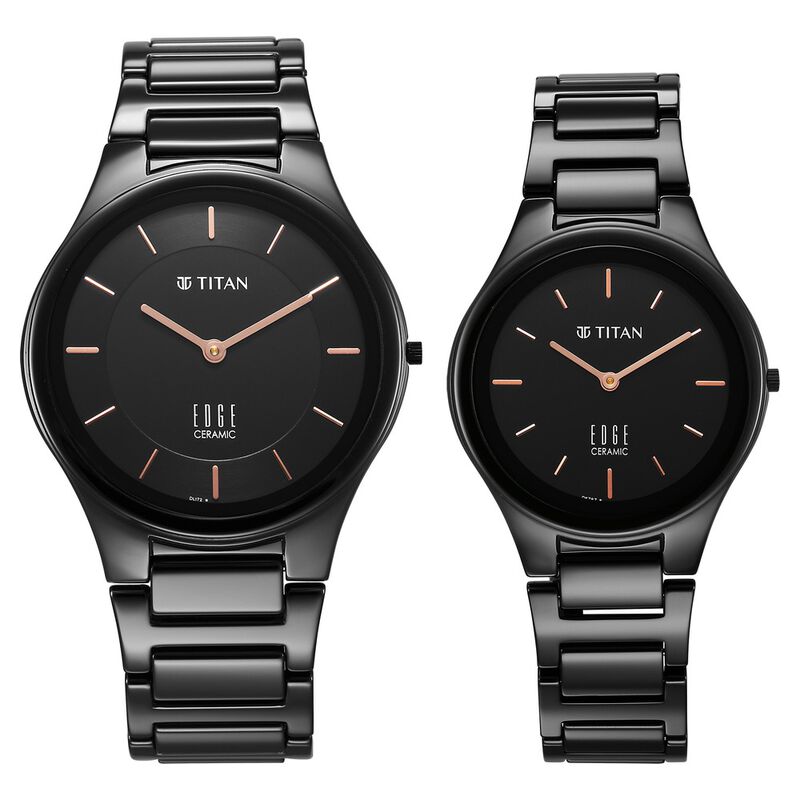 Buy Online Titan Edge Pair Slim Ceramic Strap Black Dial Analog Watch ...
