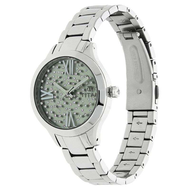 Buy Online Titan Quartz Analog Green Dial Stainless Steel Strap Watch ...