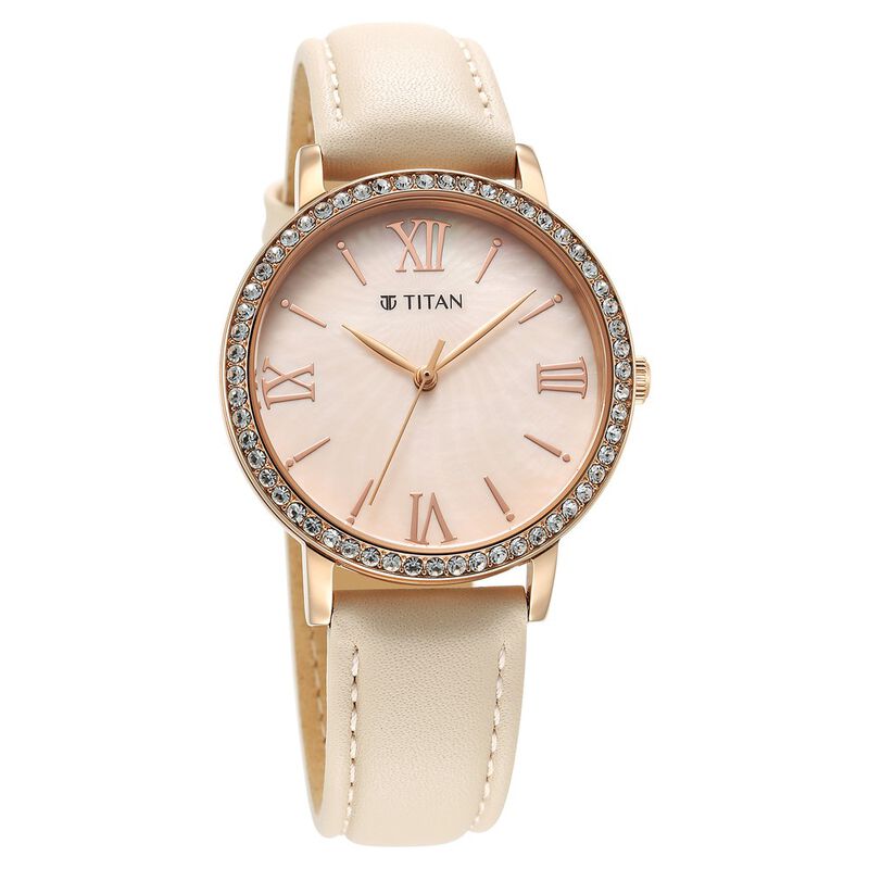 Buy Online Titan Purple Style Up Quartz Analog Pink Dial Leather Strap ...