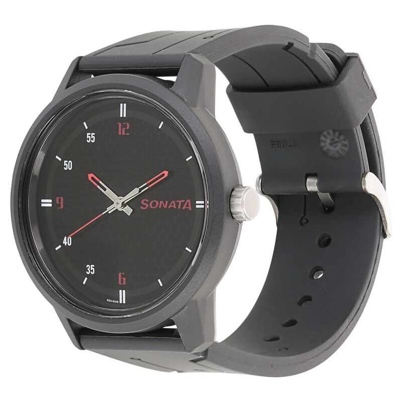Buy Online Sonata Quartz Analog Black Dial Plastic Strap Watch for Men ...