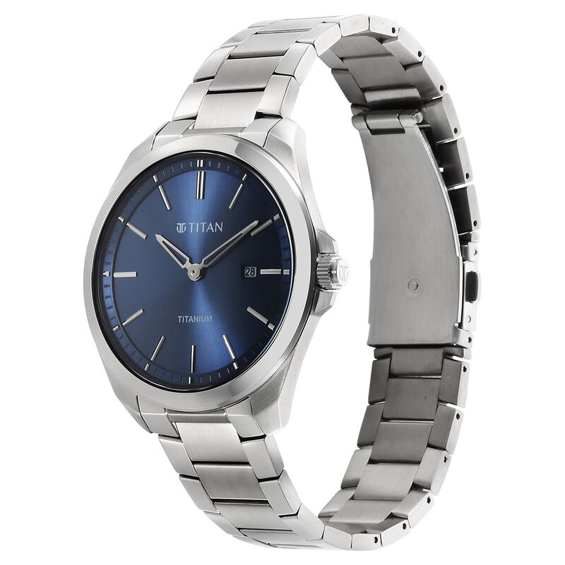 Buy Online Titan Titanium Quartz Analog Blue Dial Titanium Strap Watch ...