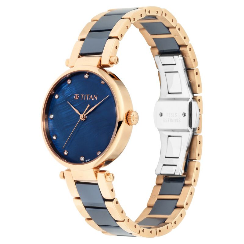 Buy Online Titan Quartz Analog Blue Dial Ceramic Strap Watch for Women ...