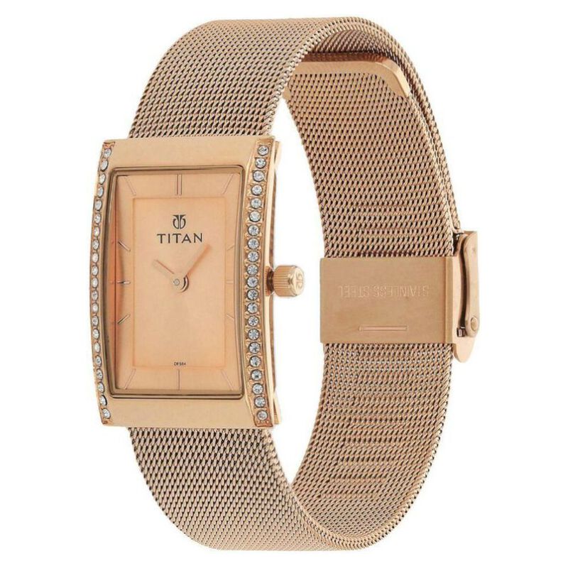 Buy Online Titan Quartz Analog Rose Gold Dial Stainless Steel Strap ...