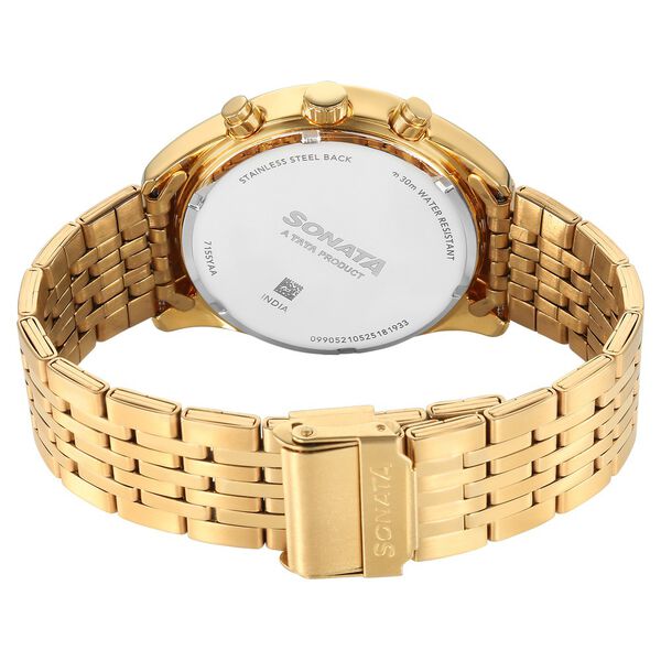 Buy Online Sonata Magna Quartz Multifunction Champagne Dial Golden ...