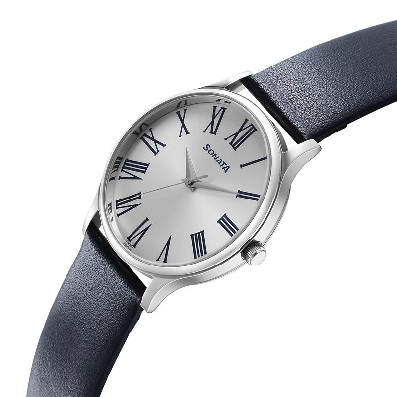 Buy Online Sonata Aspire Quartz Analog Silver Dial Leather Strap Watch ...