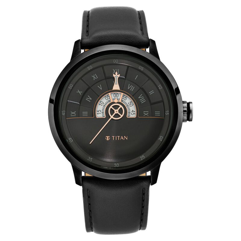 Buy Online Titan Grandmaster Black Dial Quartz Analog Leather Strap ...