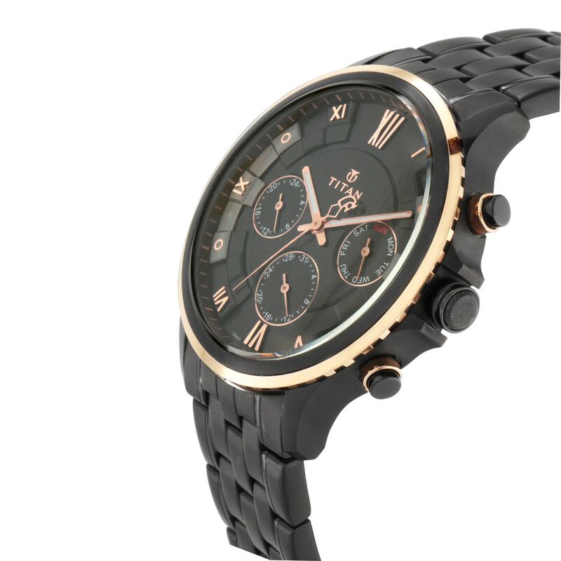Buy Online Titan Grandmaster Black Dial Quartz Multifunction Metal ...