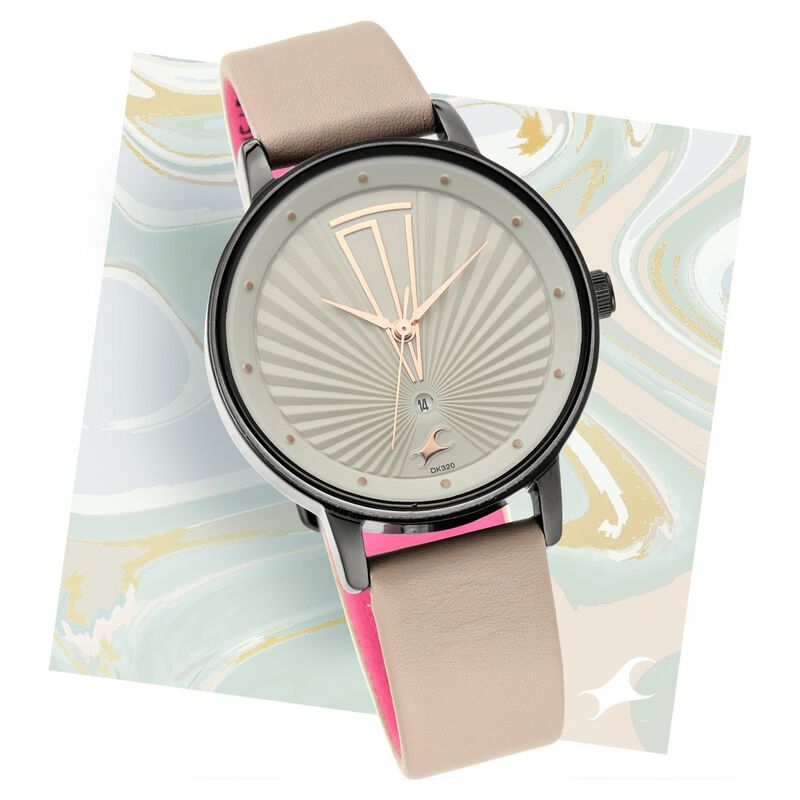 Buy Online Fastrack Ruffles Quartz Analog with Date Grey Dial Leather ...