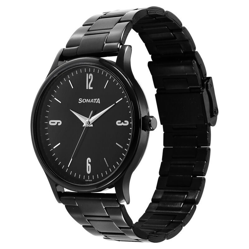 Buy Online Sonata Aspire Quartz Analog Black Dial Stainless Steel Strap ...