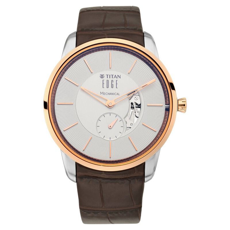 Buy Online Titan Edge Mechanical Brown Dial Mechanical Leather Strap ...