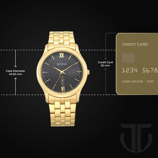 Buy Online Titan Quartz Analog with Day and Date Black Dial Metal Strap ...