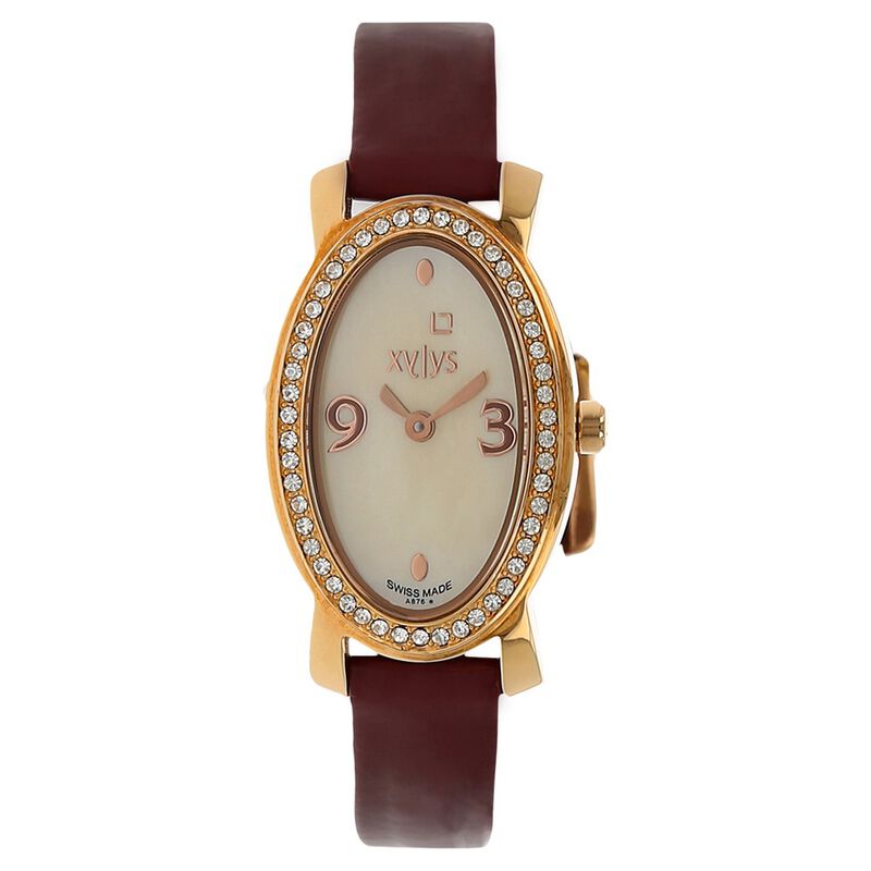 Buy Online Xylys Swiss Analog Brown Leather Strap and Mother of Pearl ...